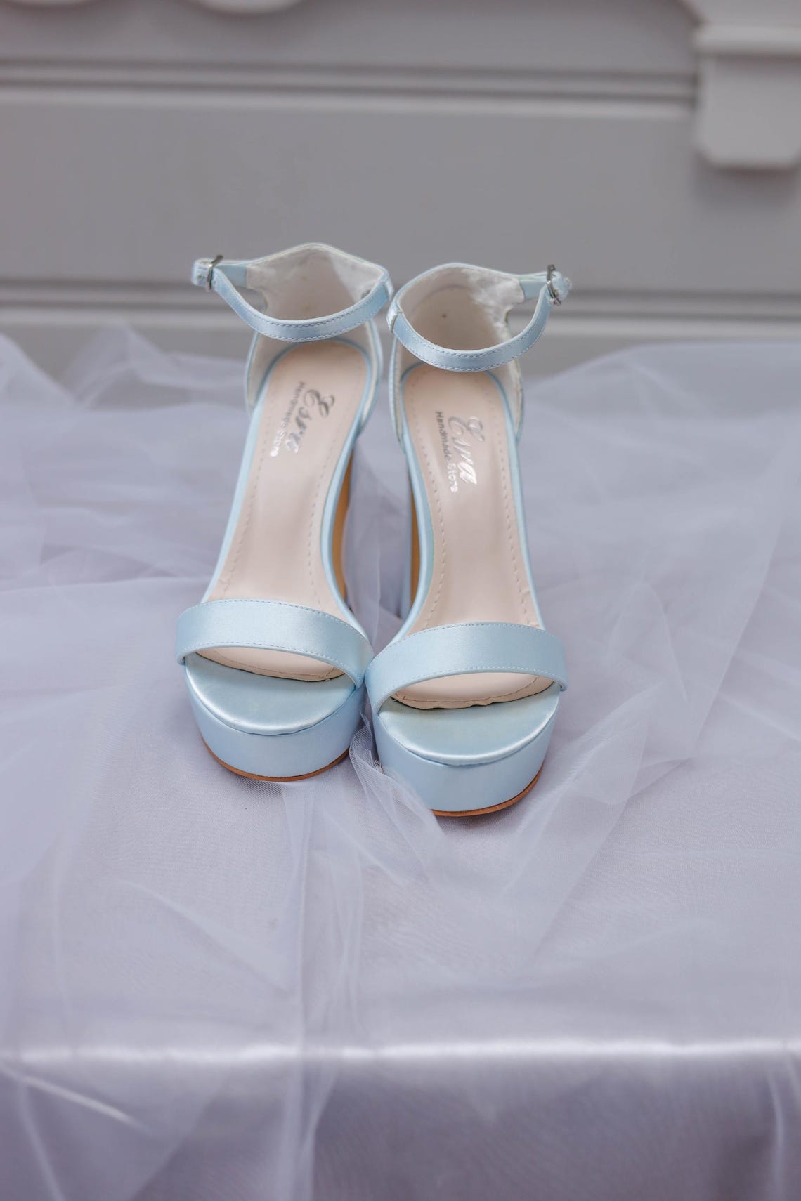 Elegant Light Blue Satin Platform Heels | Baby Blue Open-toe Wedding ...