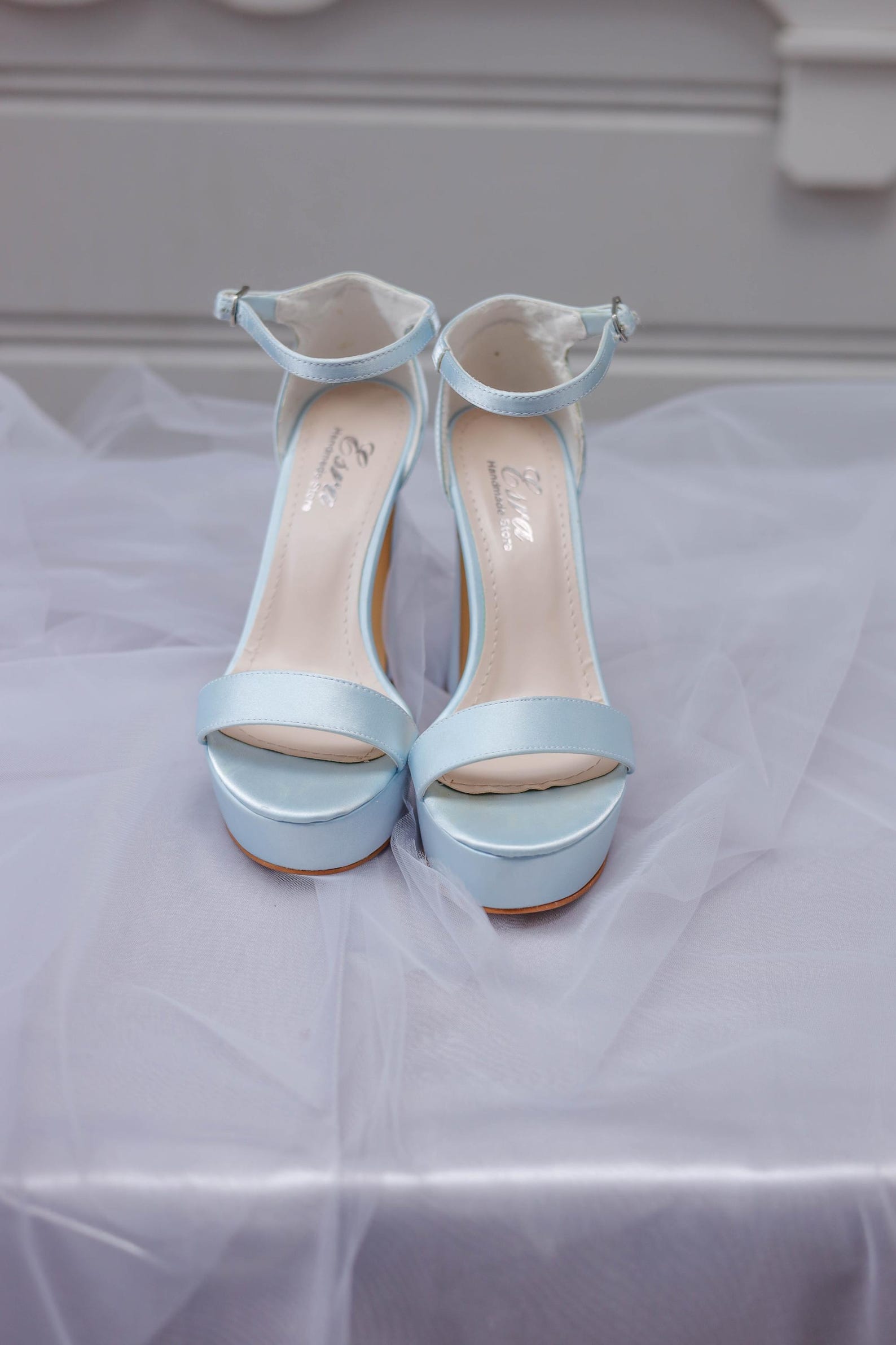 Elegant Light Blue Satin Platform Heels | Baby Blue Open-toe Wedding ...