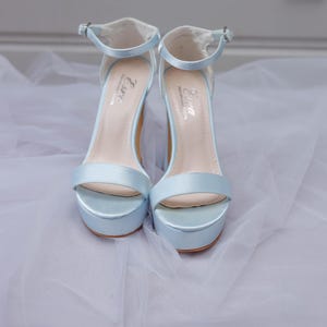 Elegant Light Blue Satin Platform Heels | Baby Blue Open-toe Wedding ...