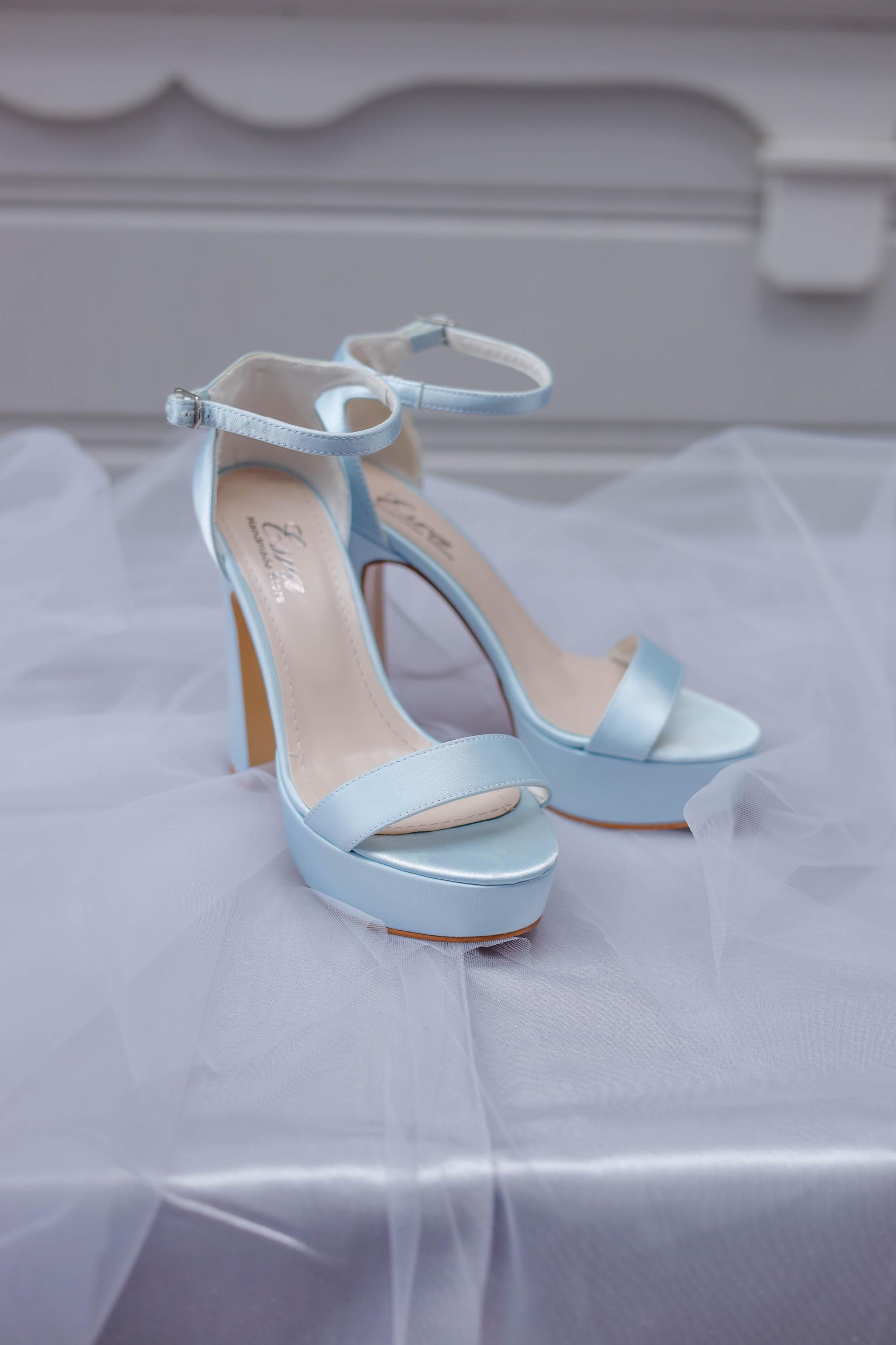 Elegant Light Blue Satin Platform Heels | Baby Blue Open-toe Wedding ...