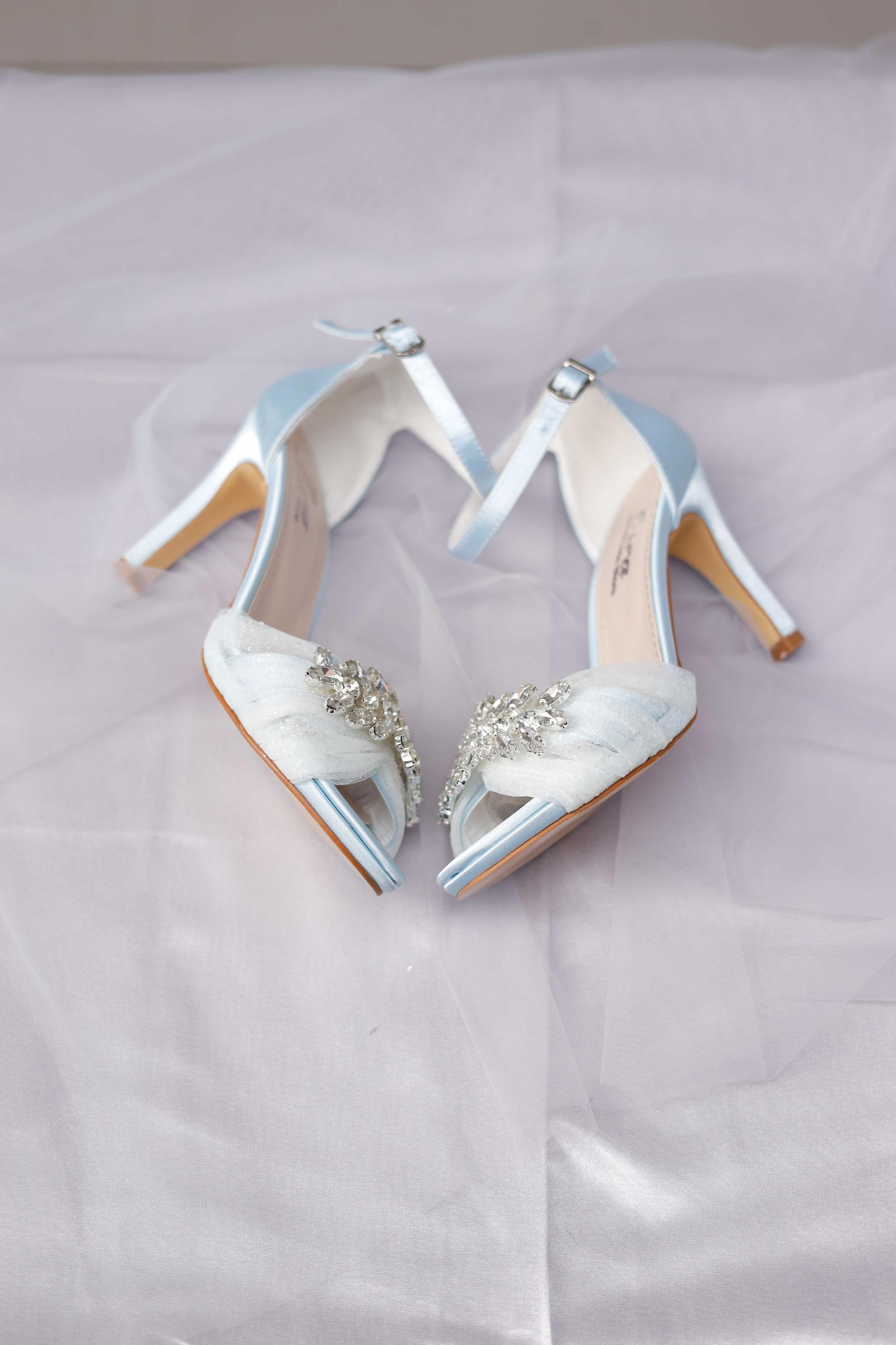 Elegant Baby Blue Bridal Heels | Wedding Heels With Tulle Rhinestone ...