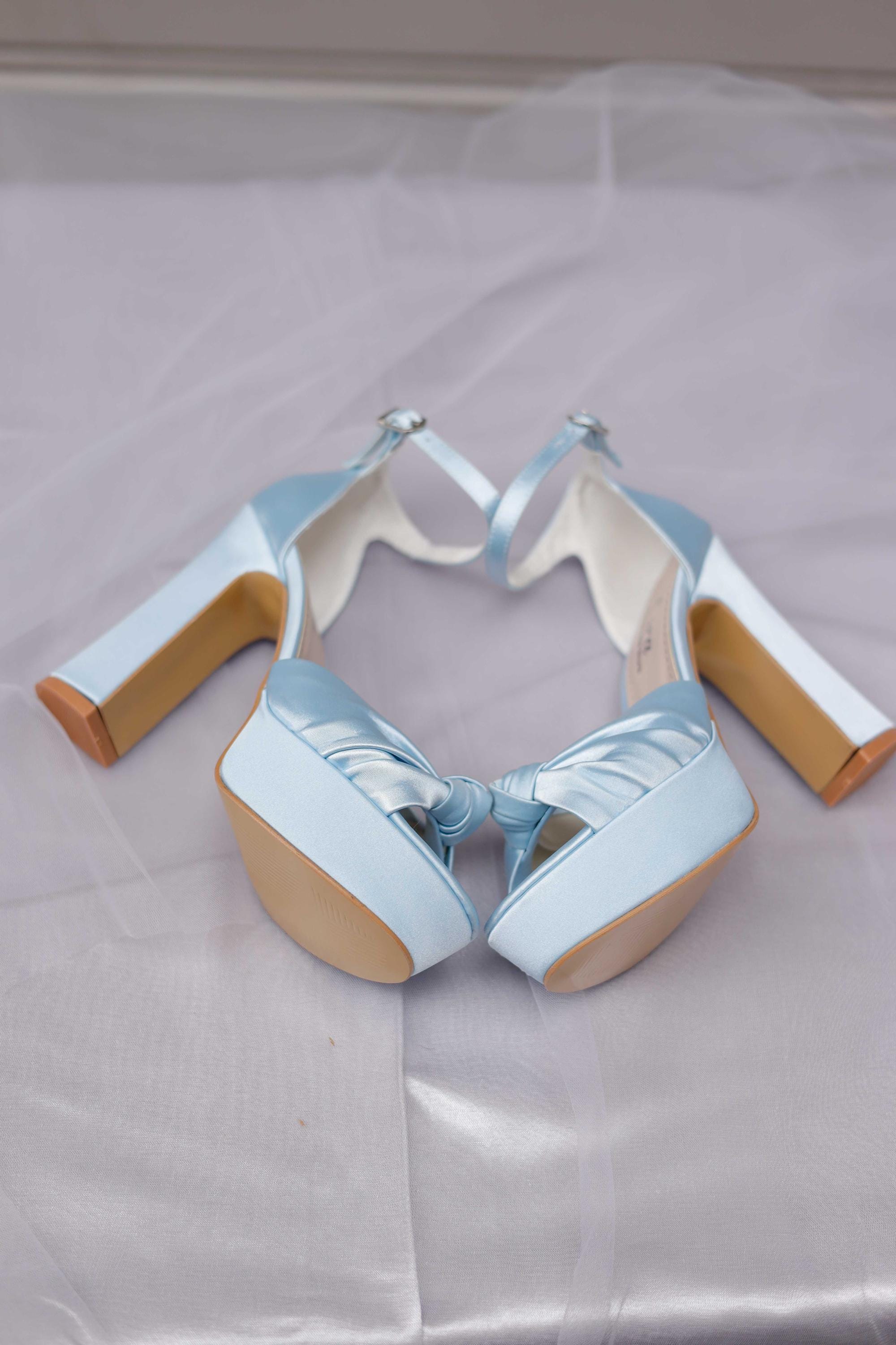Light Blue Satin Platform Heels With Knot Detail | Elegant Bridal ...