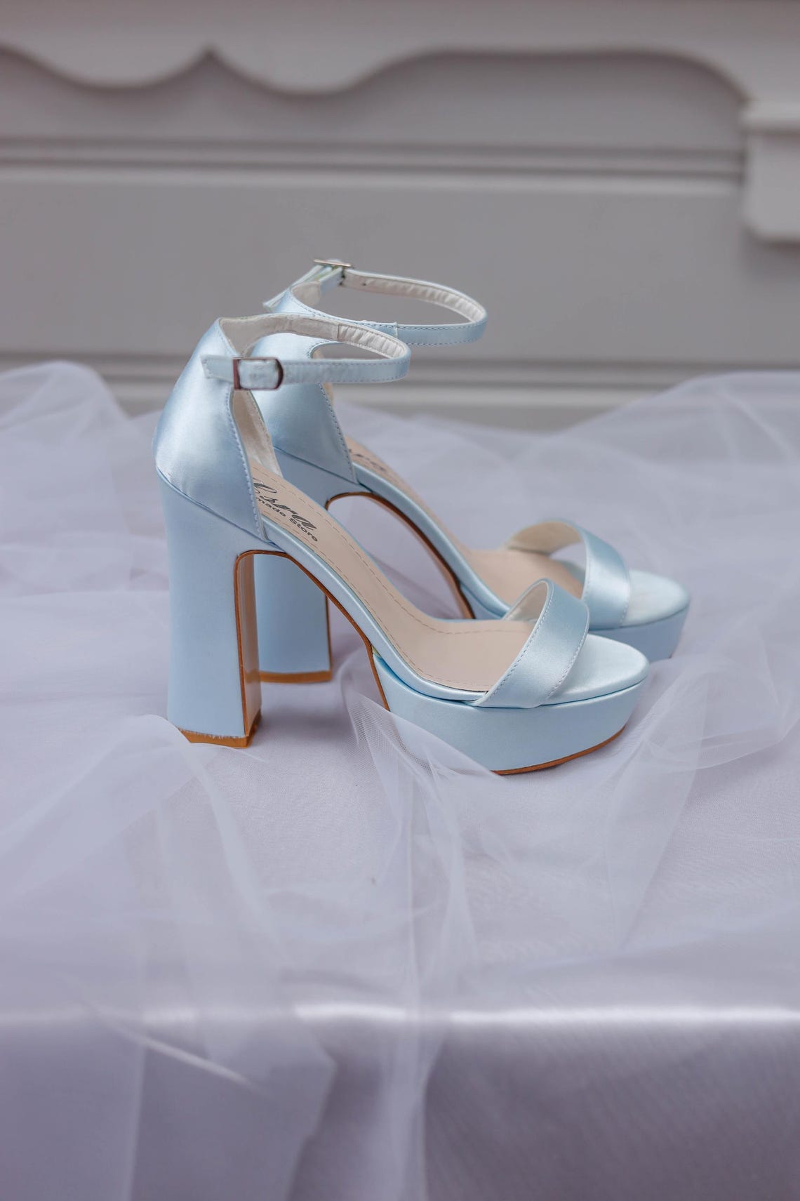 Elegant Light Blue Satin Platform Heels | Baby Blue Open-toe Wedding ...