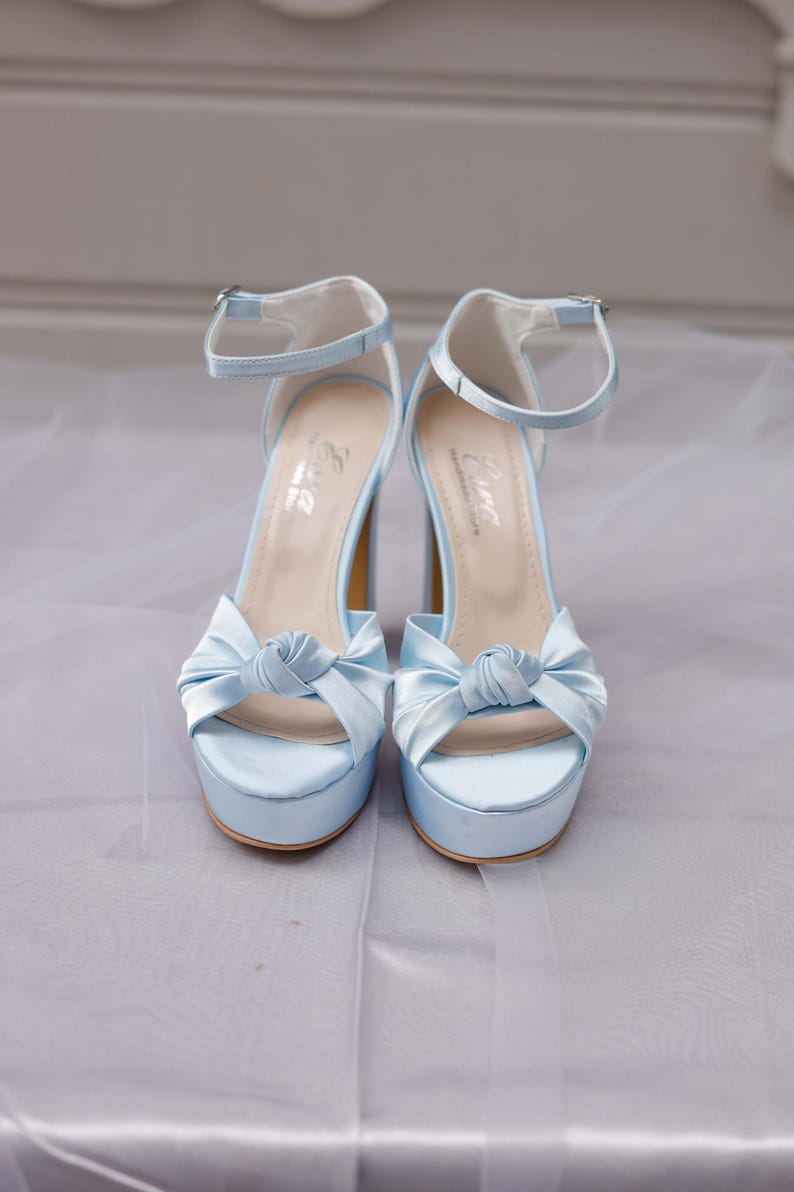 Light Blue Satin Platform Heels With Knot Detail | Elegant Bridal ...