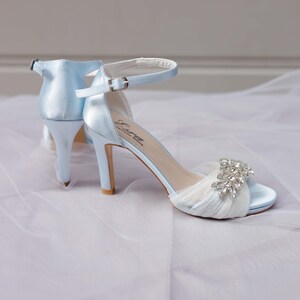 Elegant Baby Blue Bridal Heels | Wedding Heels With Tulle Rhinestone ...