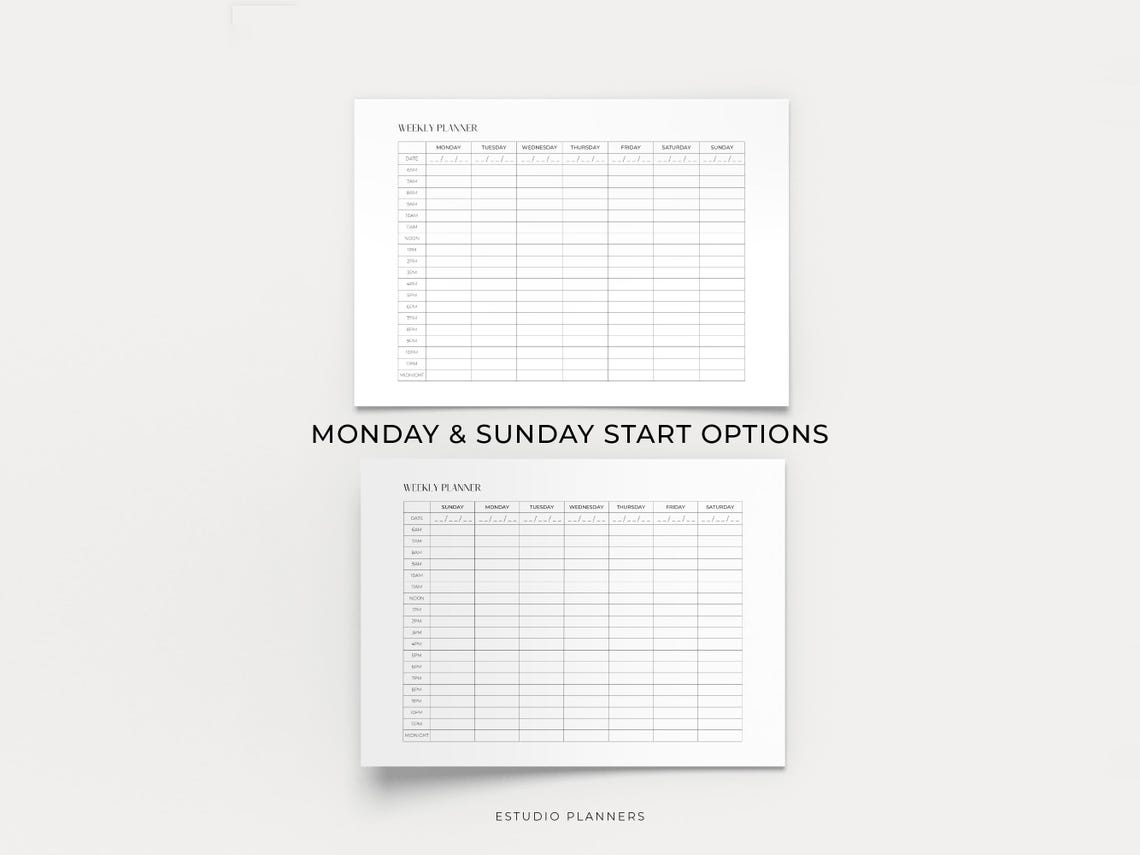 Weekly Planner, Weekly Planner With Hours, Hourly Weekly Schedule ...