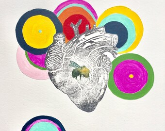 Watercolor Painting Anatomical Heart Bee and Brambles | Etsy