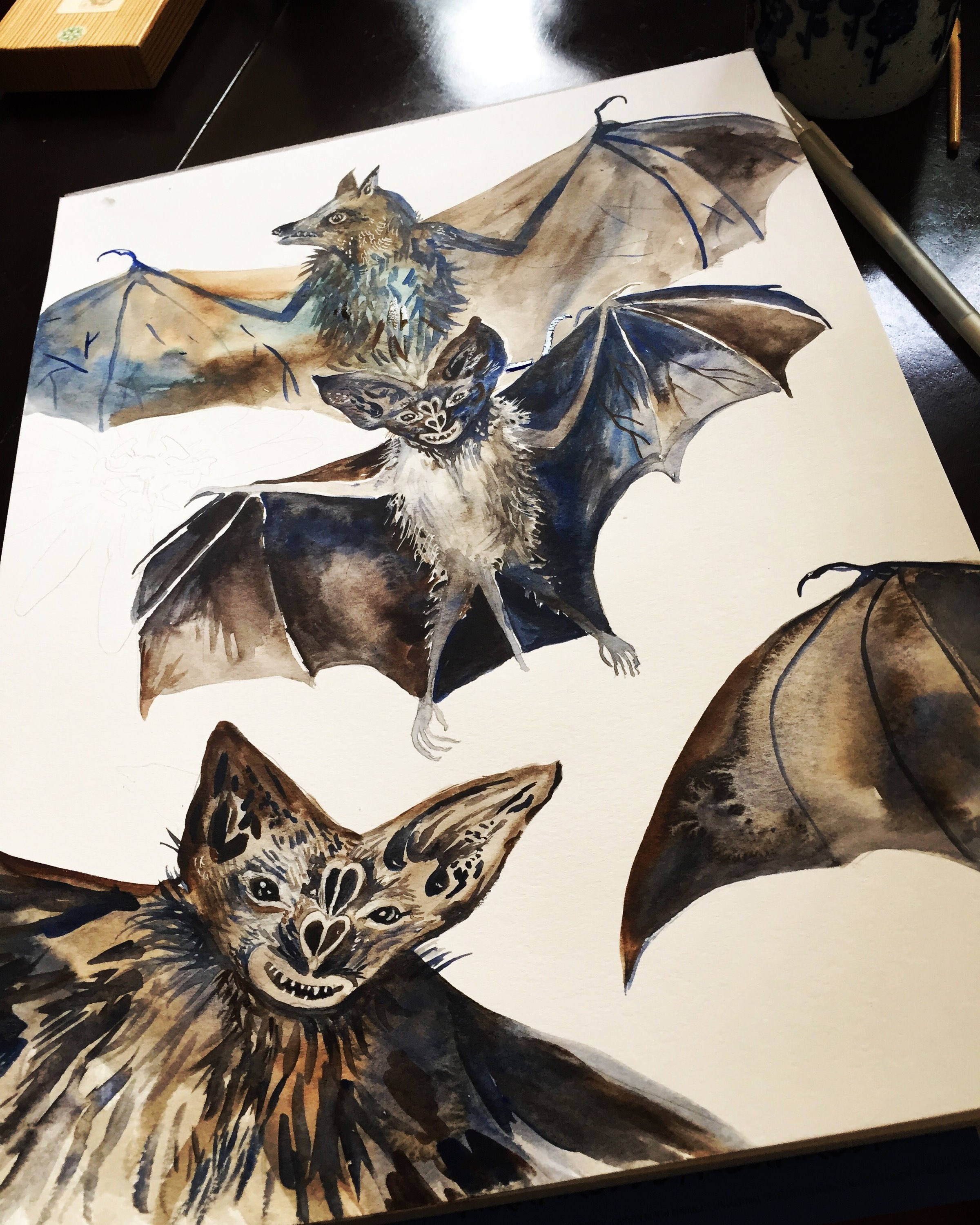 Bats in Flight in Watercolor Watercolor Painting Original - Etsy