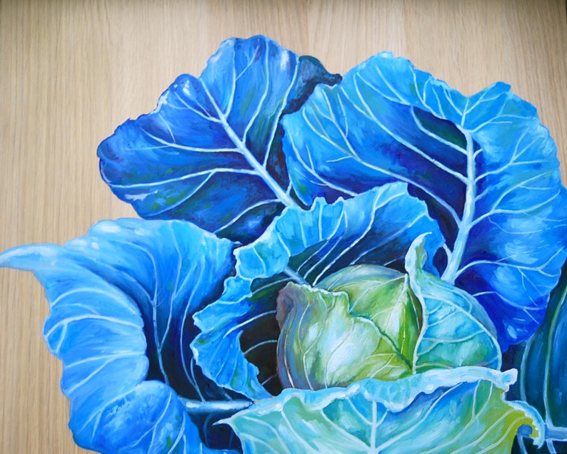 Still Life - Original Oil Painting on Wood- Blue Cabbage - Etsy