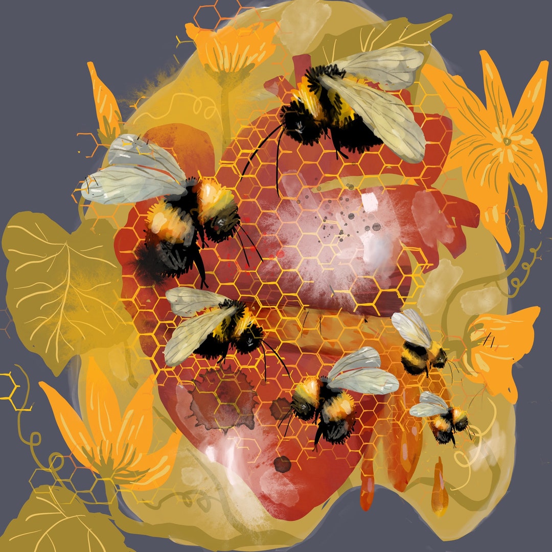 Bees With Anatomical Heart 8"x8" - Etsy