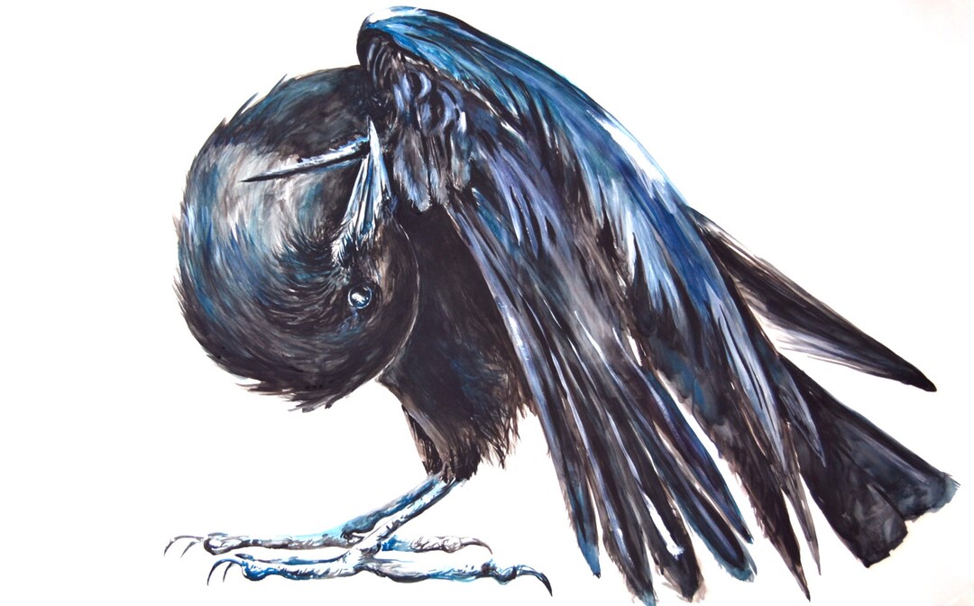 Watercolor Painting, Crow Painting, Original, 3'x4'8" - Etsy