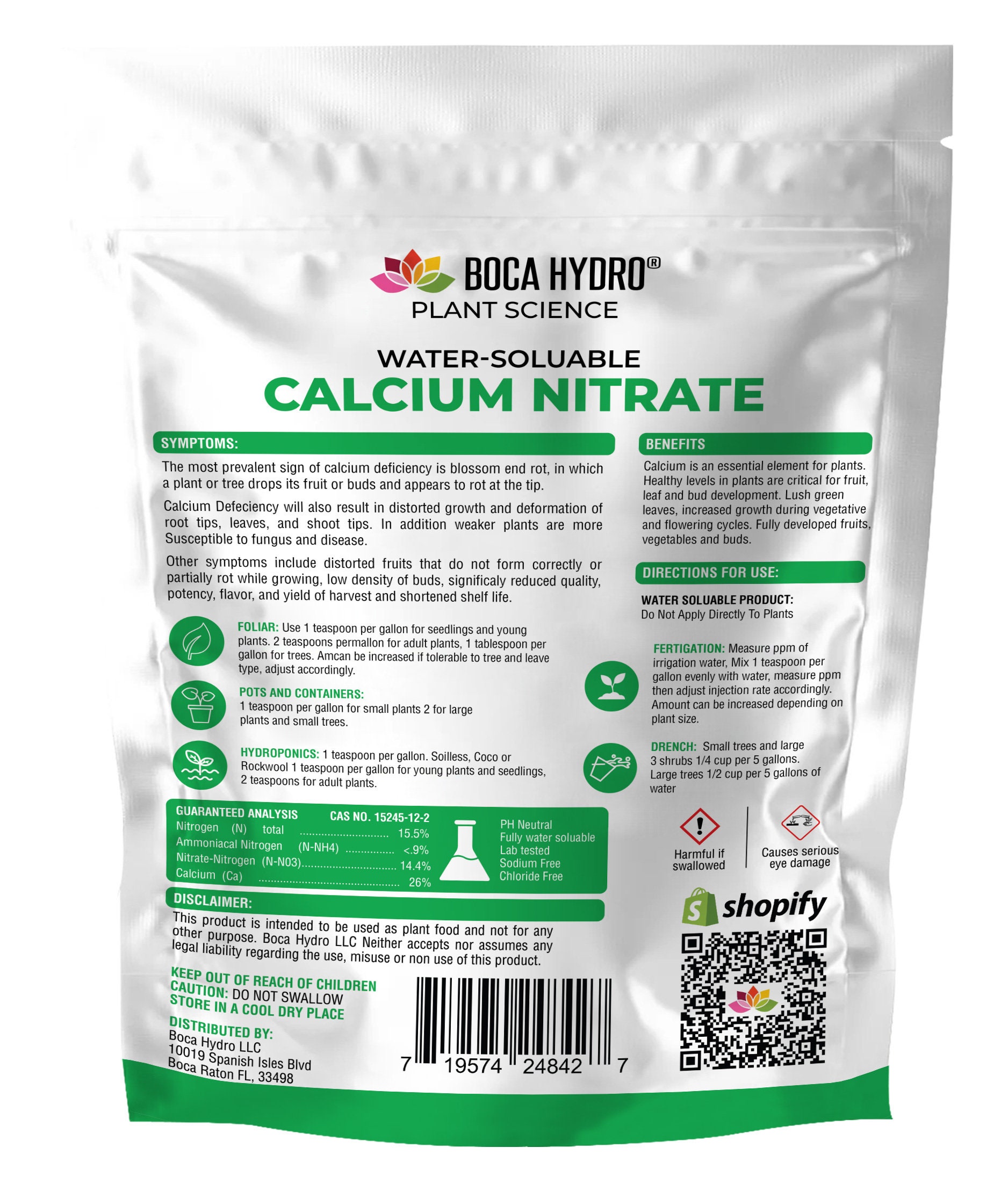 Boca Hydro Calcium Nitrate Greenhouse Grade Water Soluble 15.5-0-0 +26% ...