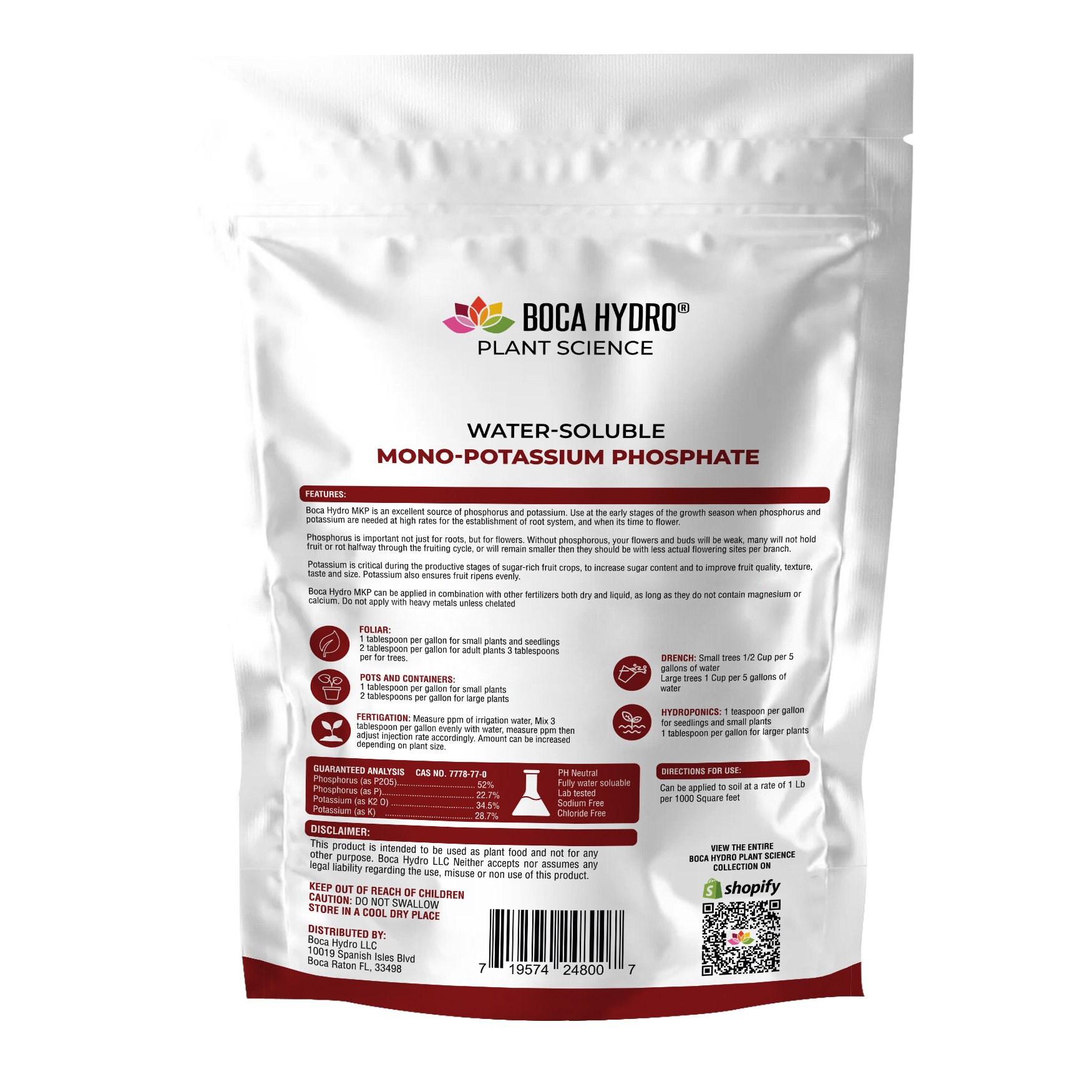 Boca Hydro MKP Mono-potassium Phosphate 0-52-34 Water Soluble Flowering ...