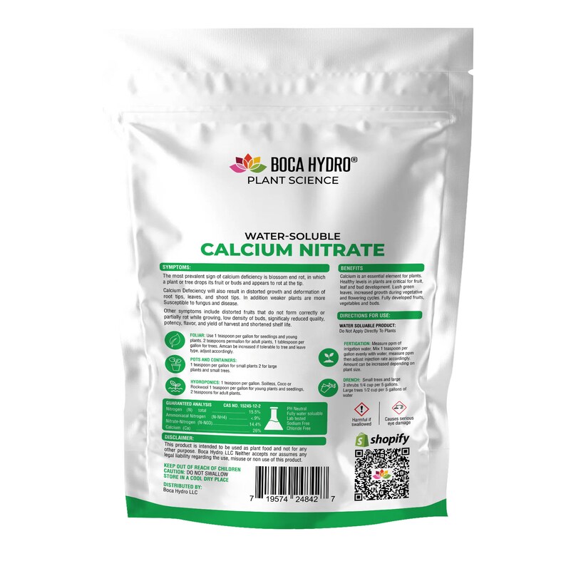 Boca Hydro Calcium Nitrate Greenhouse Grade Water Soluble 15.5-0-0 +26% ...