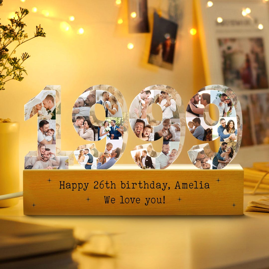 Personalized 26th Birthday Night Light, 1999 Year Photo Collage Night ...