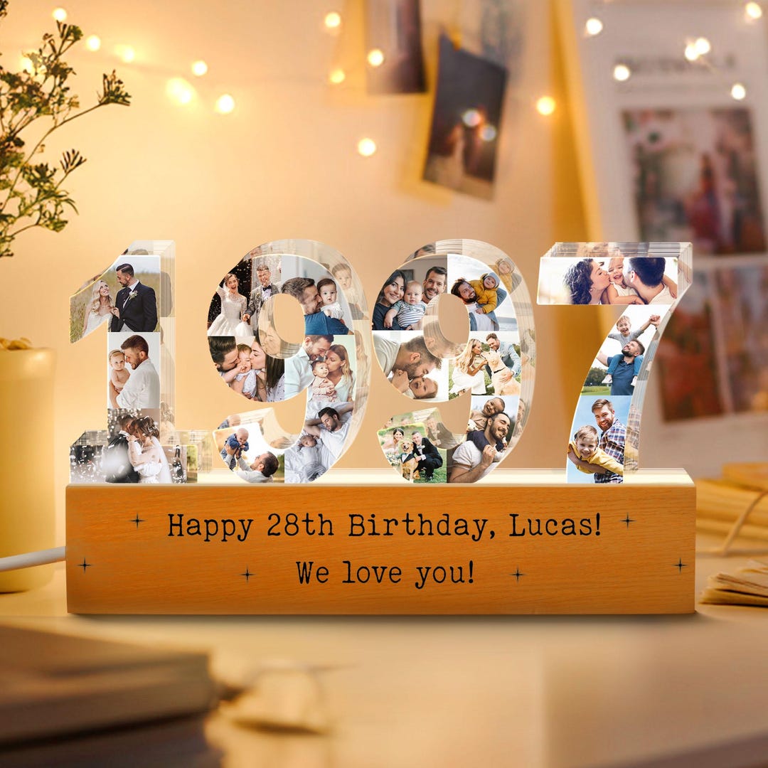 Personalized 28th Birthday Night Light, 1997 Year Photo Collage Night ...