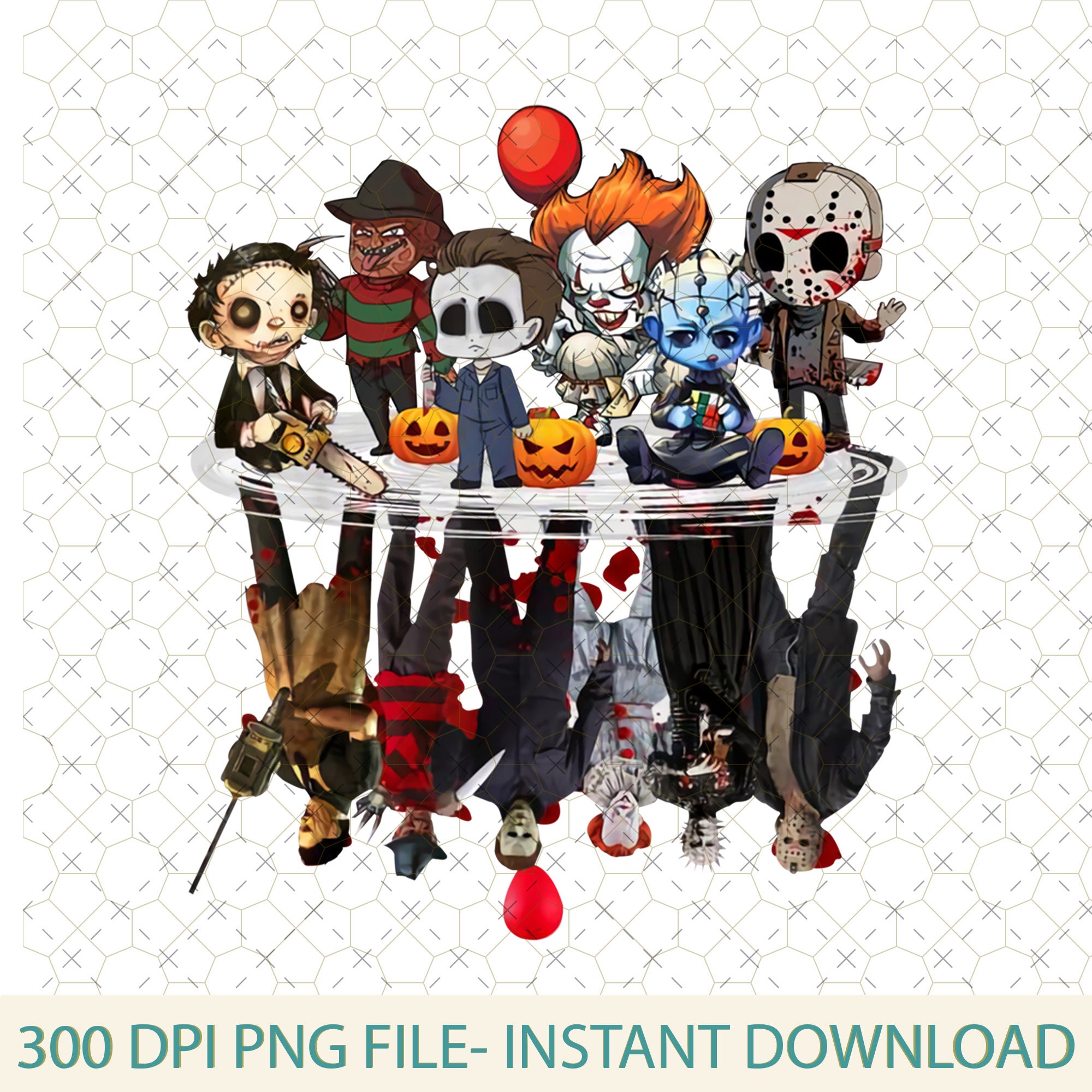 Cute Horror Movie Chibi Character Water Reflection PNG, Horror ...