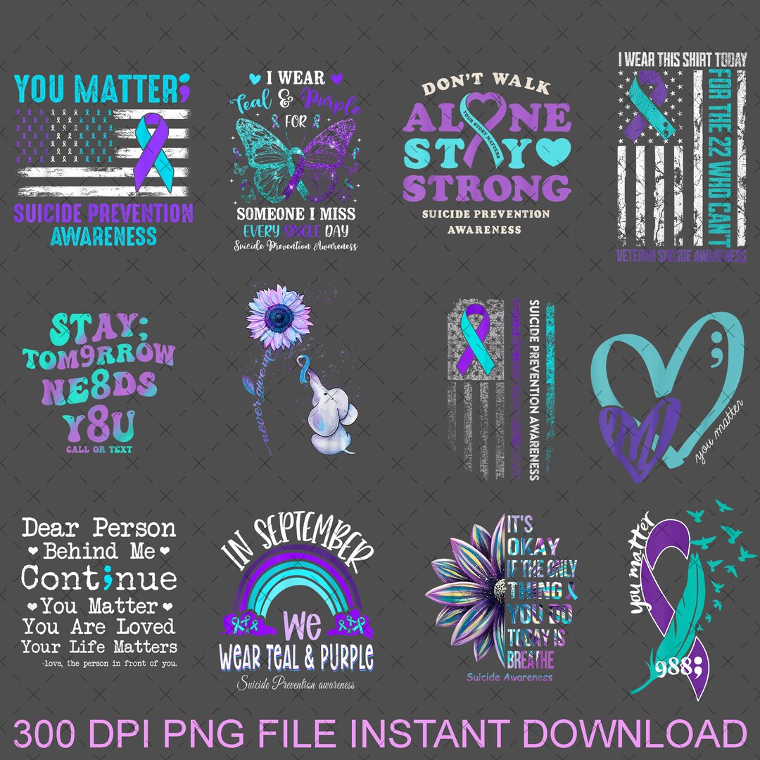 Suicide Prevention Awareness Png Bundle, Heart You Matter 988 Png, Stay ...