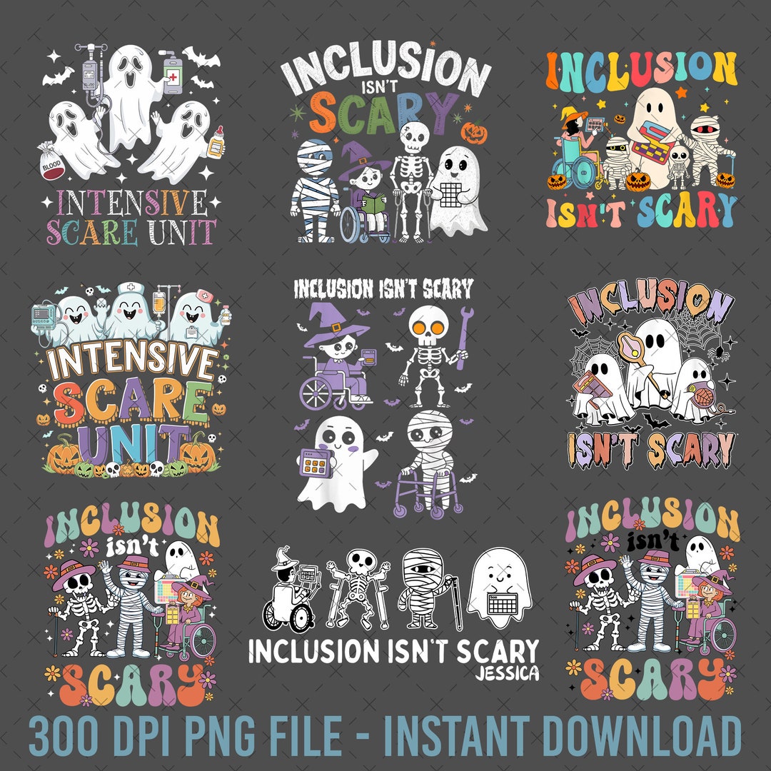 Inclusion Isn't Scary Teacher Skeleton Ghost Cute Halloween Png Bundle ...