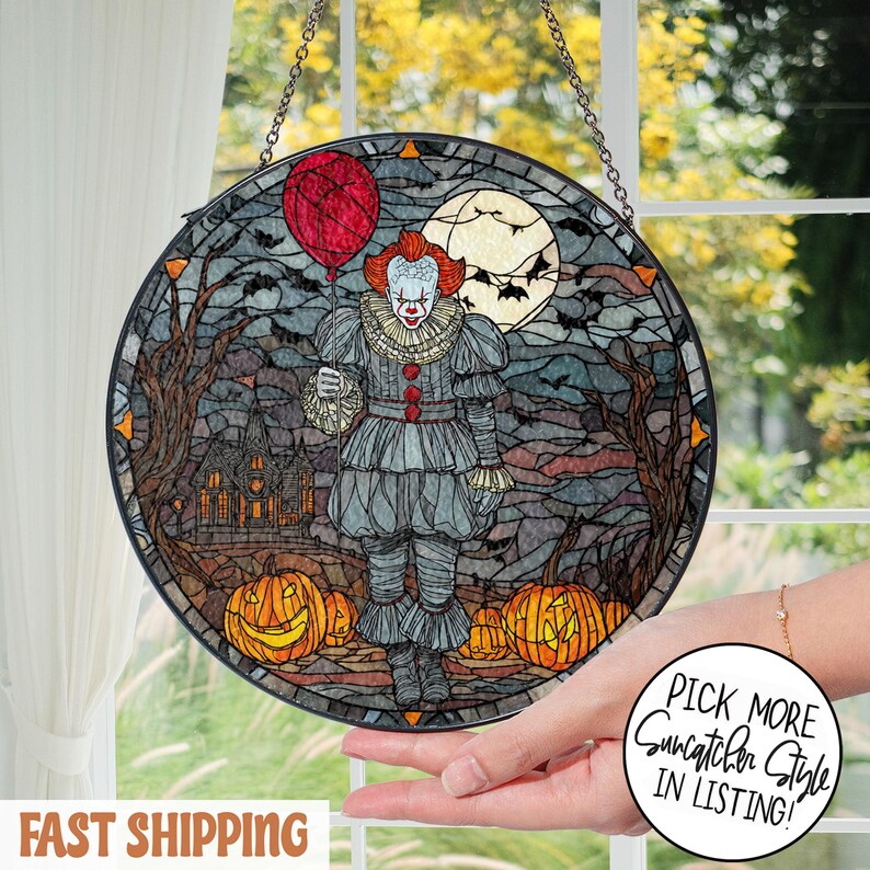 90s Horror Movie Pennywise Stained Glass Suncatcher, Pennywise ...