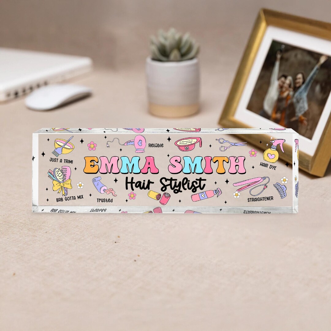 Custom Hair Stylist Desk Name Sign, Personalized Salon Name Plate ...