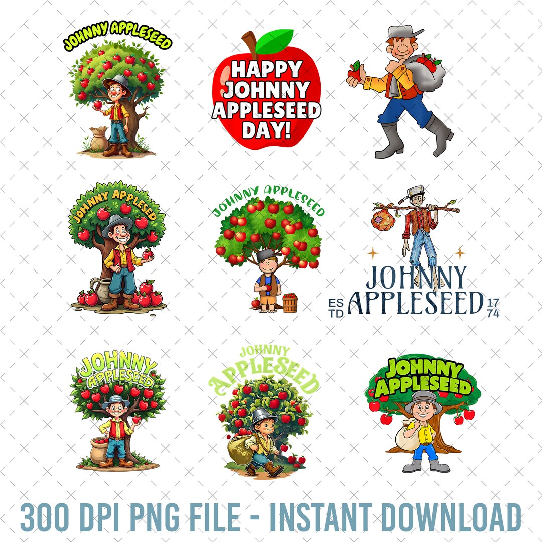 Joh.nny Appleseed Apple Day Png Bundle, Apple Social Club PNG Bundle ...