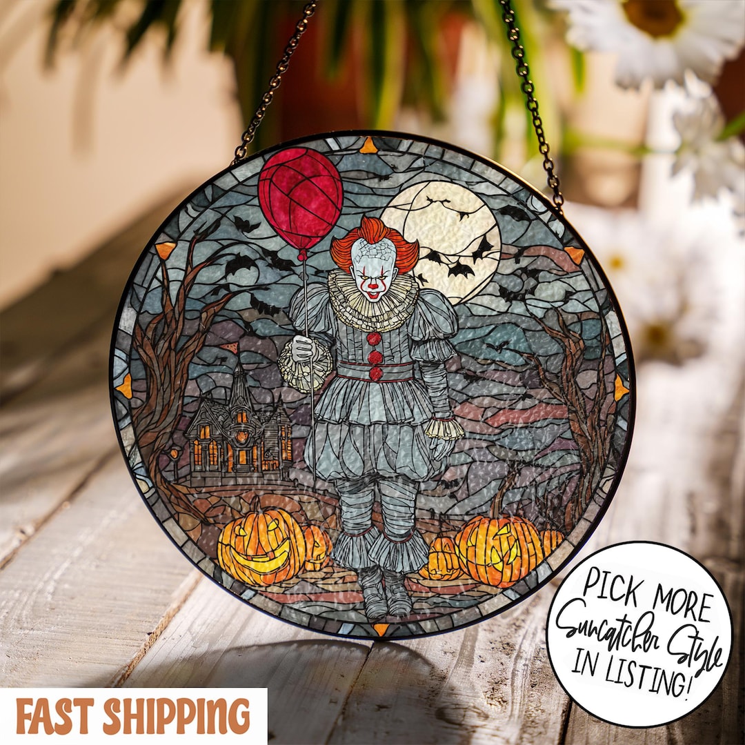 90s Horror Movie Pennywise Stained Glass Suncatcher, Pennywise ...