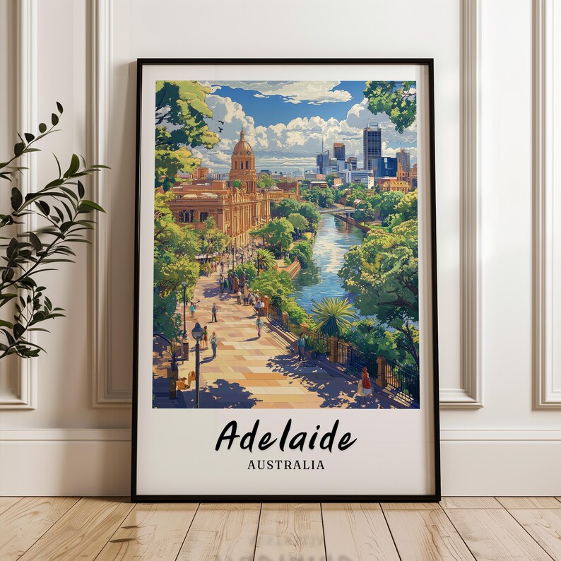 Adelaide Australia Travel Poster: City Skyline Art Print (digital Print ...