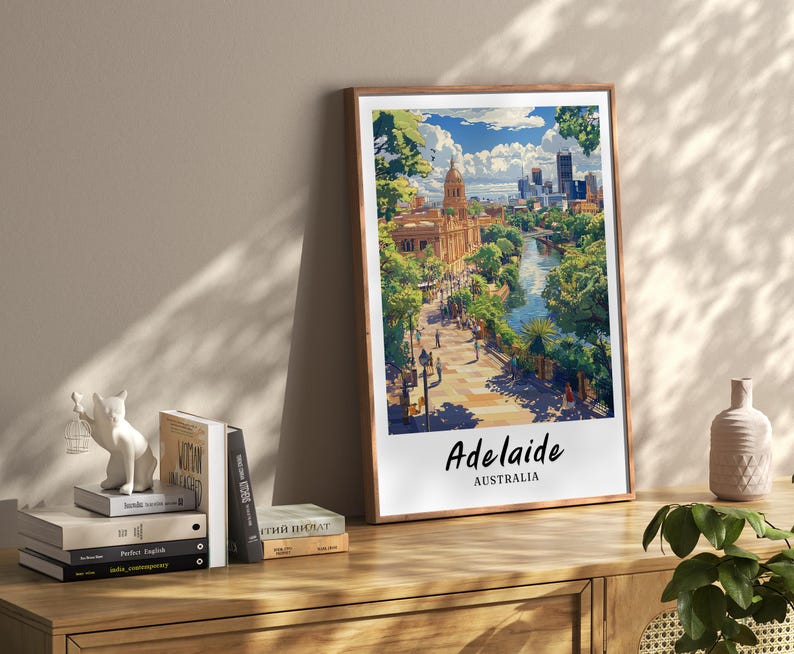Adelaide Australia Travel Poster: City Skyline Art Print (digital Print ...
