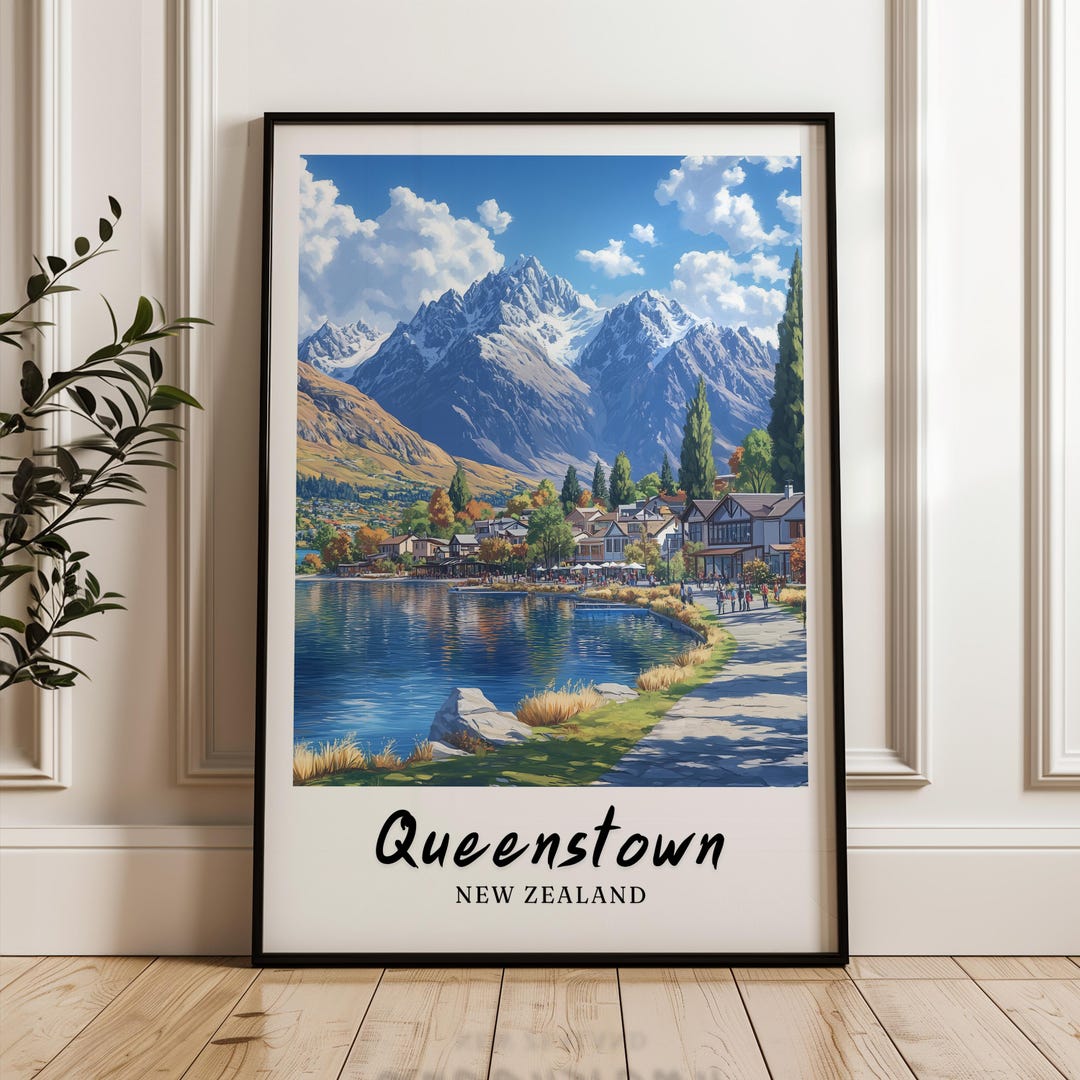 Queenstown New Zealand Print: Travel Poster, Lake & Mountains (digital ...