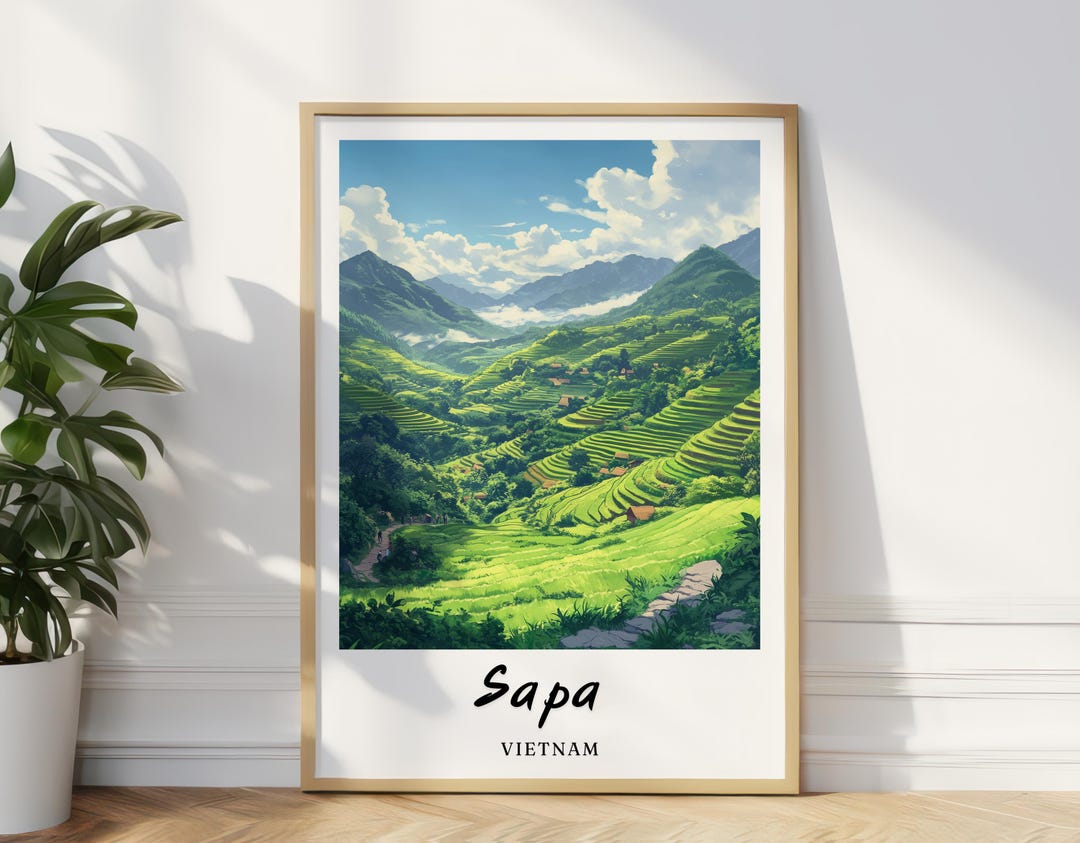 Sapa Vietnam Travel Poster: Rice Terraces Landscape Art (digital ...