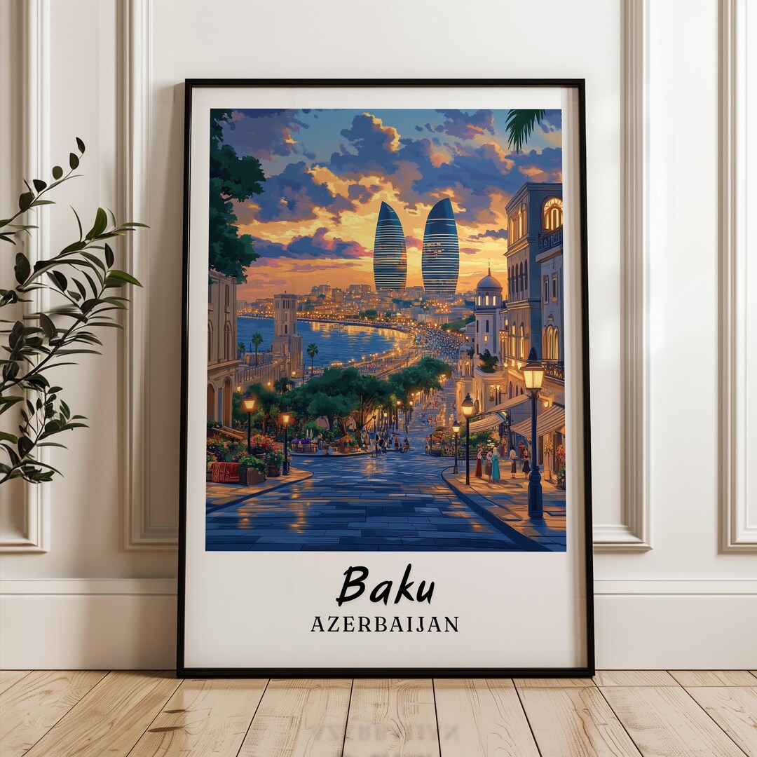 Baku Travel Print,baku Digital Print,azerbaijan Poster,azerbaijan ...