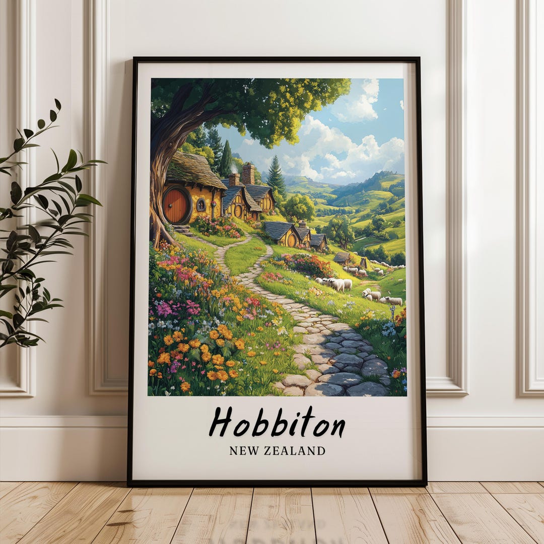 Hobbiton New Zealand Print: Travel Poster, Minimalist Wall Art (digital ...