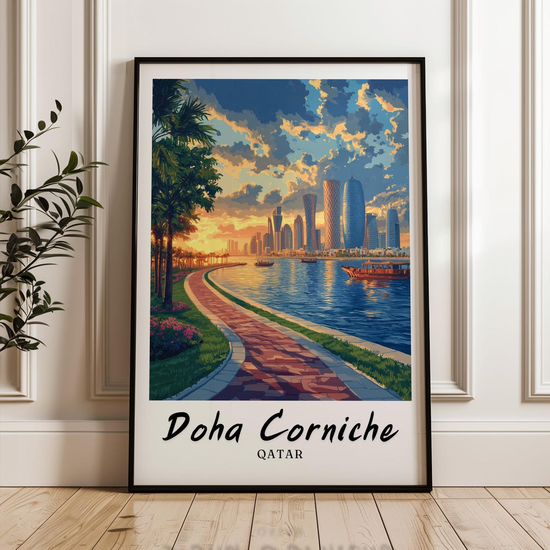 Doha Corniche Travel Print,doha Corniche Illustration,qatar Poster ...