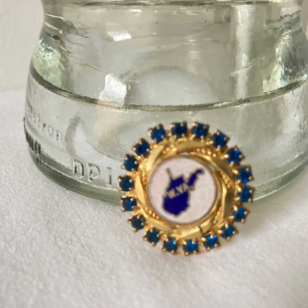 Vintage Brooch Circle Pin Rhinestone West Virginia Enamel Brooch ...