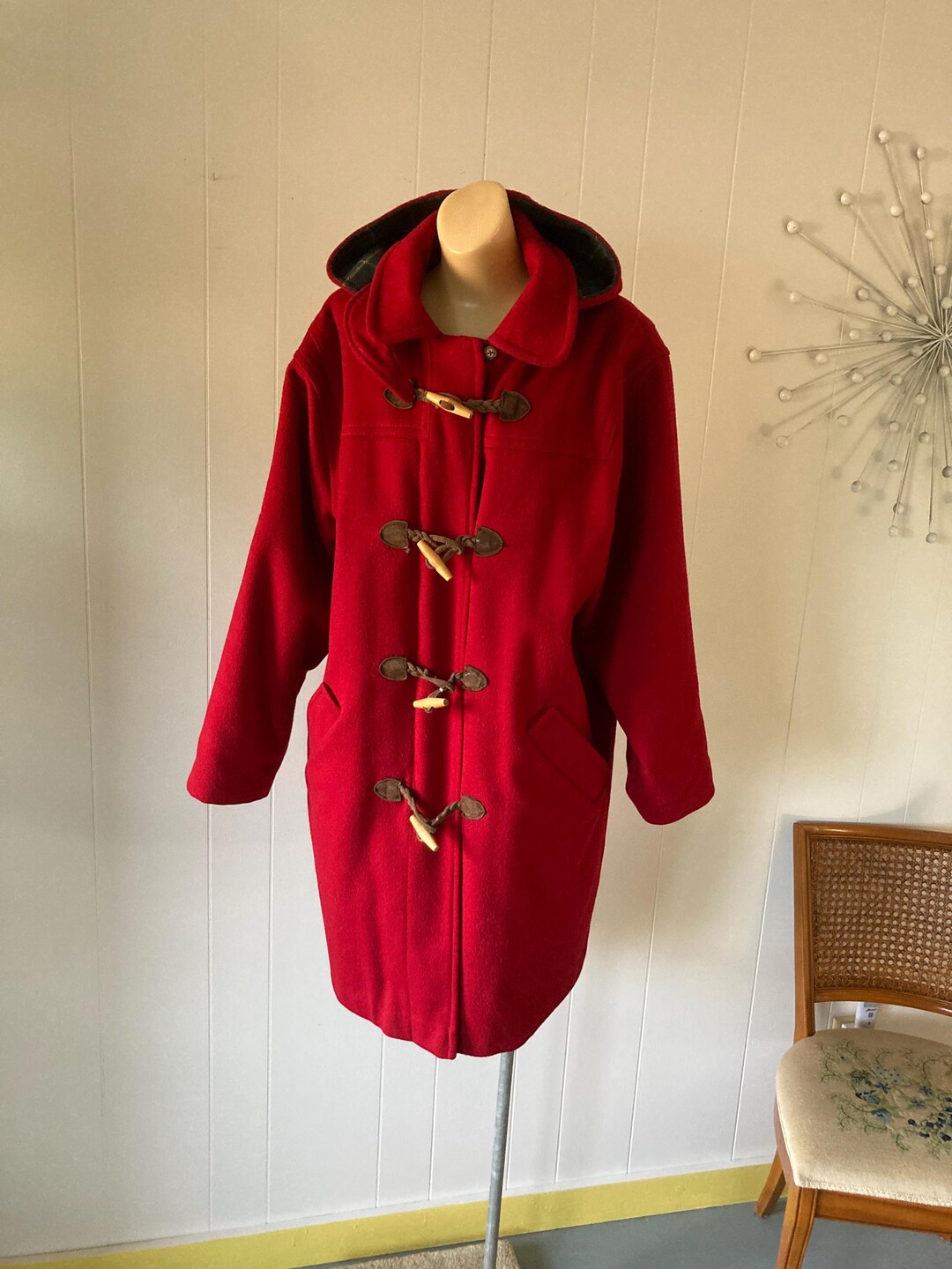 Vintage LL Bean Duffle Coat Red Hooded Women's Pea Coat Wool Jacket - Etsy