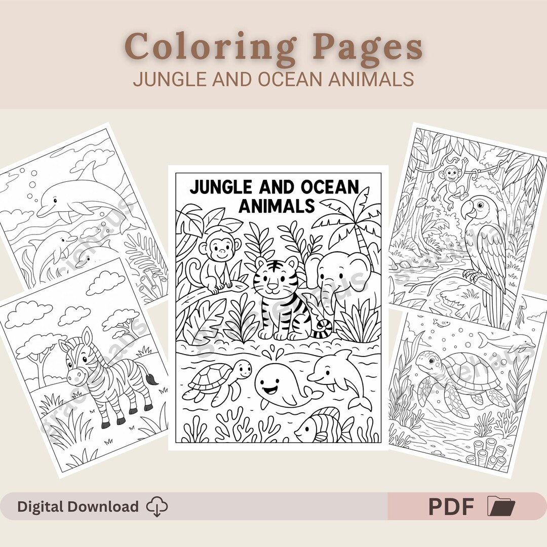 Jungle & Aquatic Animals Coloring Book for Kids (ages 8–10) | 20 ...