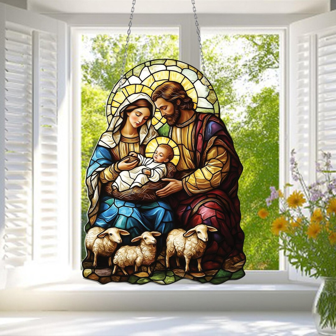 Nativity Scene Acrylic Window Hanging,acrylic Christian Window Hanging ...