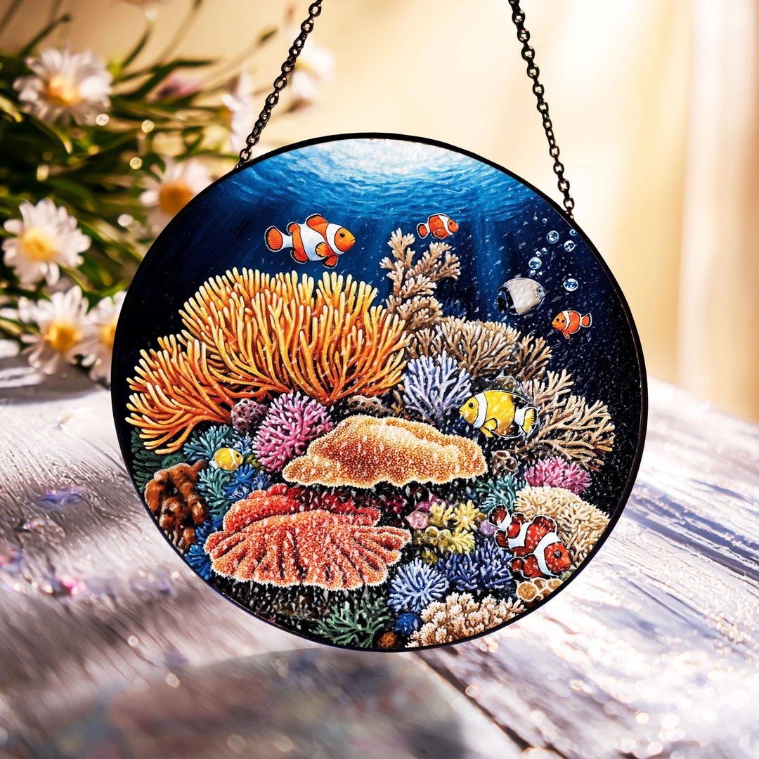 Coral Reef Stained Glass Suncatcher Ocean Art Light Catcher Window ...