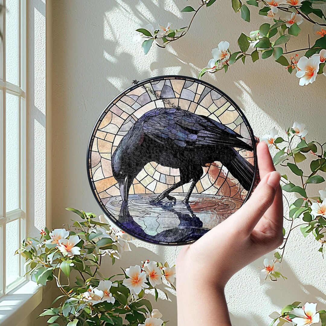 Raven Faux Stained Glass Suncatcher, Gothic Crow Window Hangings for ...