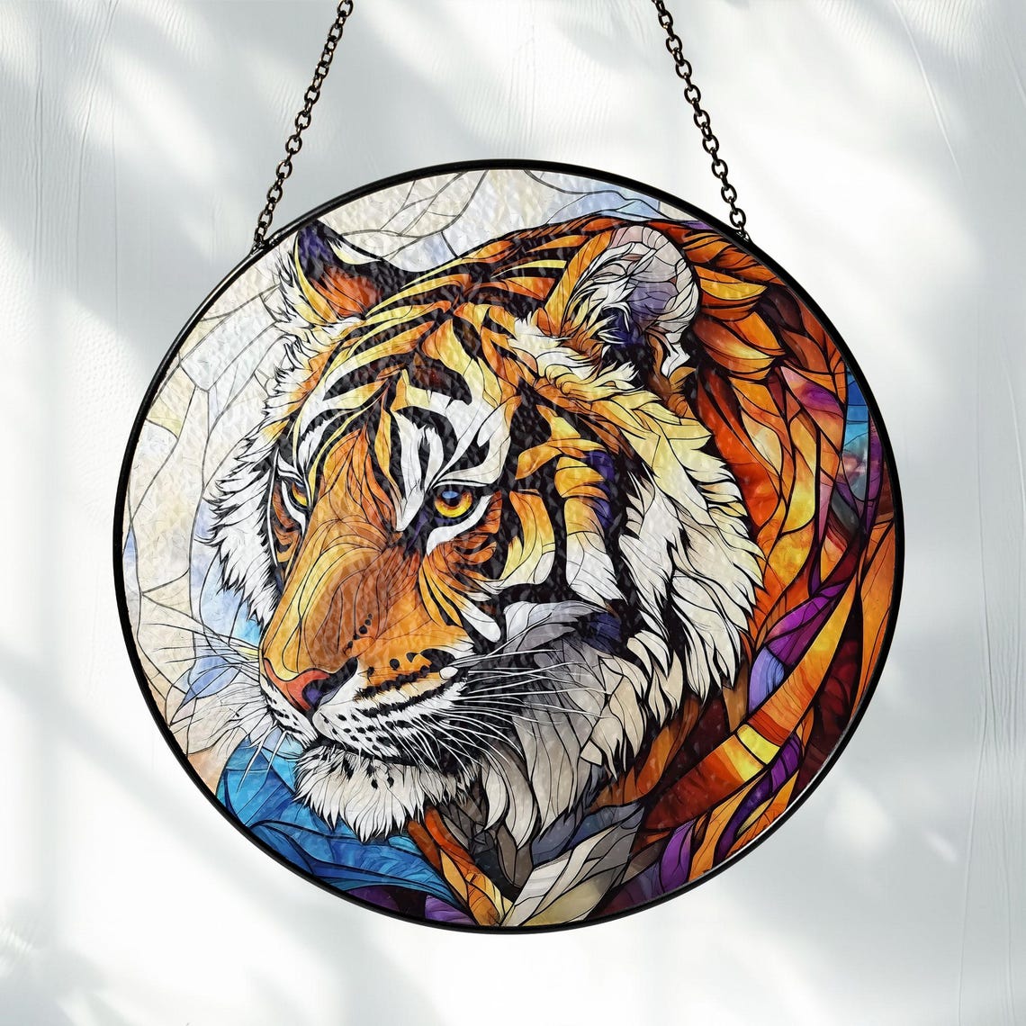 Stalking Tiger Stained Glass Style Wall or Window Hanging, Tiger Head ...