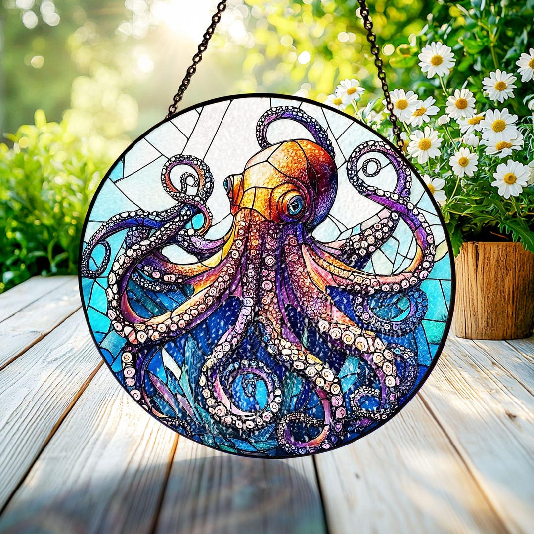 Octopus Stained Glass Window Hanging, Octopus Window Hangings, Sea ...