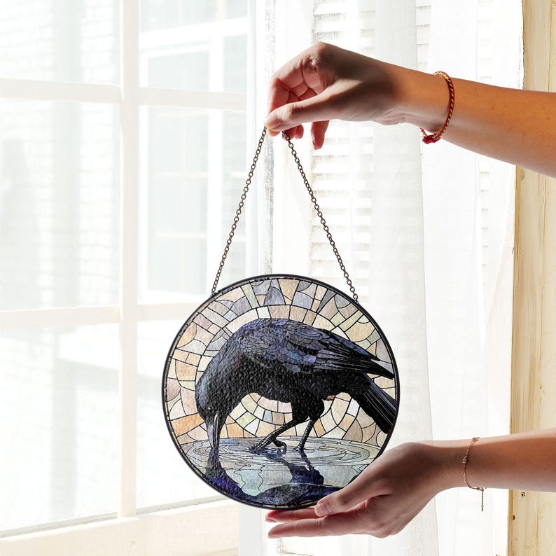 Raven Faux Stained Glass Suncatcher, Gothic Crow Window Hangings for ...