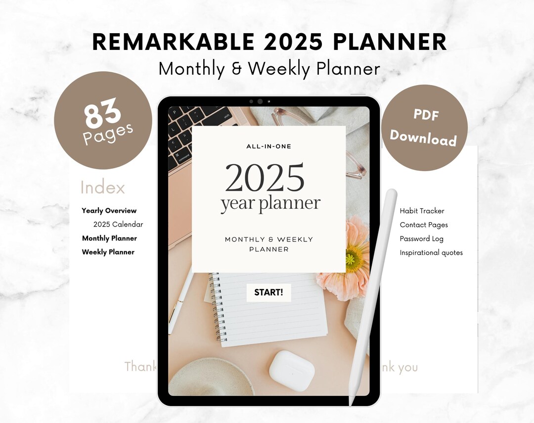 Remarkable 2025 Weekly & Monthly Planner | Digital Calendar | Contacts ...