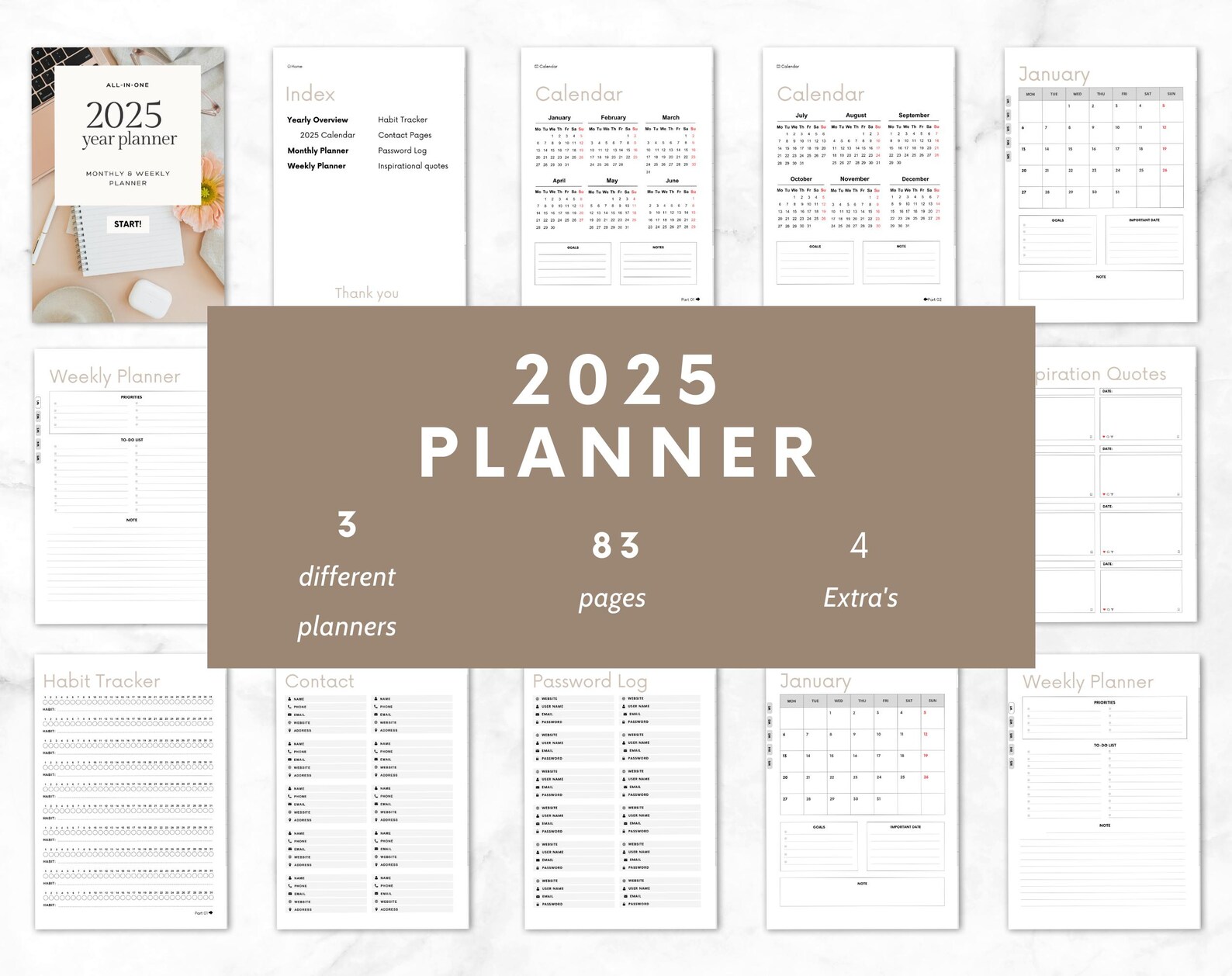 Remarkable 2025 Weekly & Monthly Planner | Digital Calendar | Contacts ...