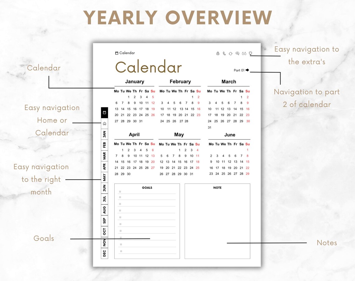 Remarkable 2025 Year Planner | Digital Monthly & Weekly Calendar ...