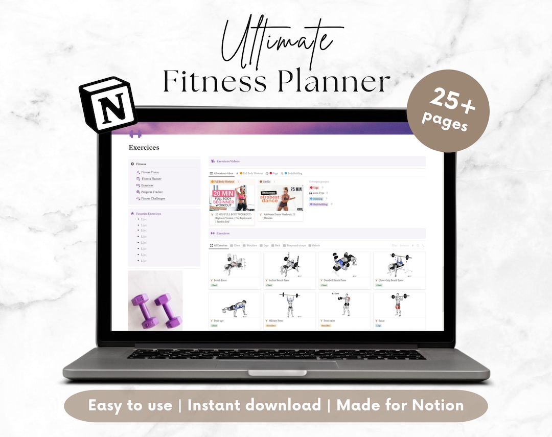 Notion Fitness Planner Template | Workout, Habit, Sets and Reps Tracker ...