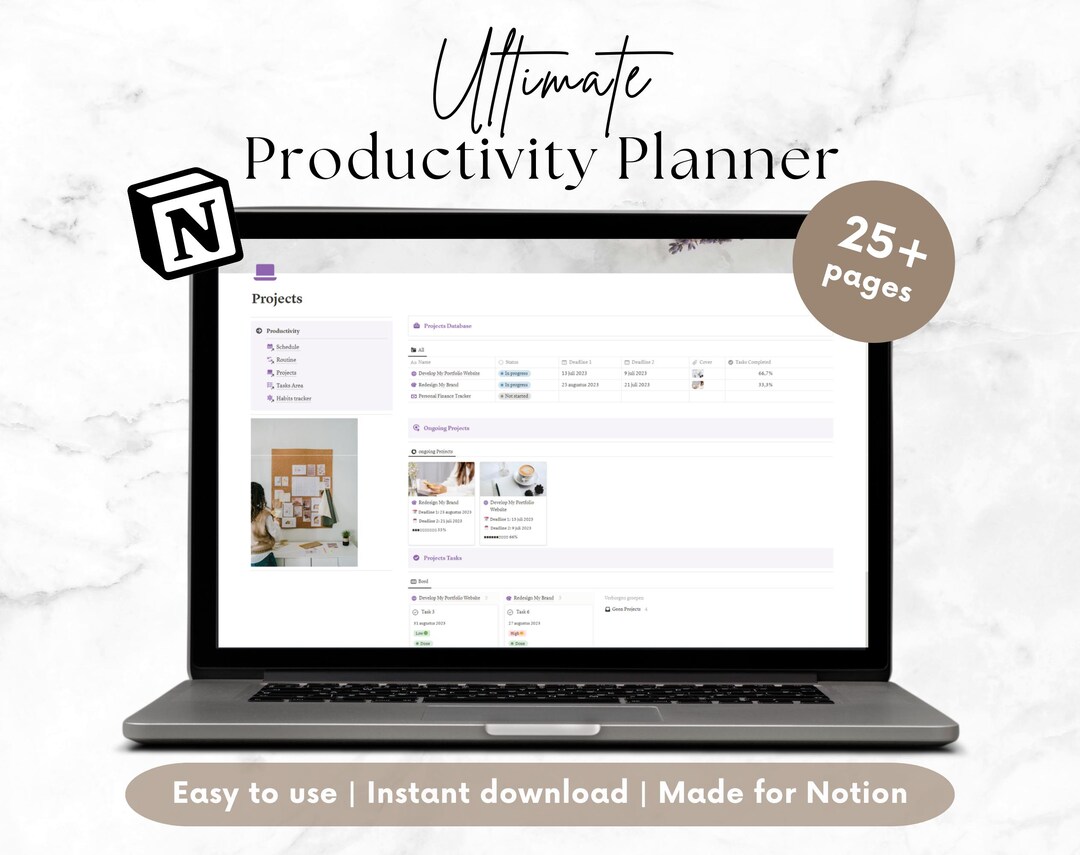 Notion Productivity Planner Template | Project Management, Task Tracker ...