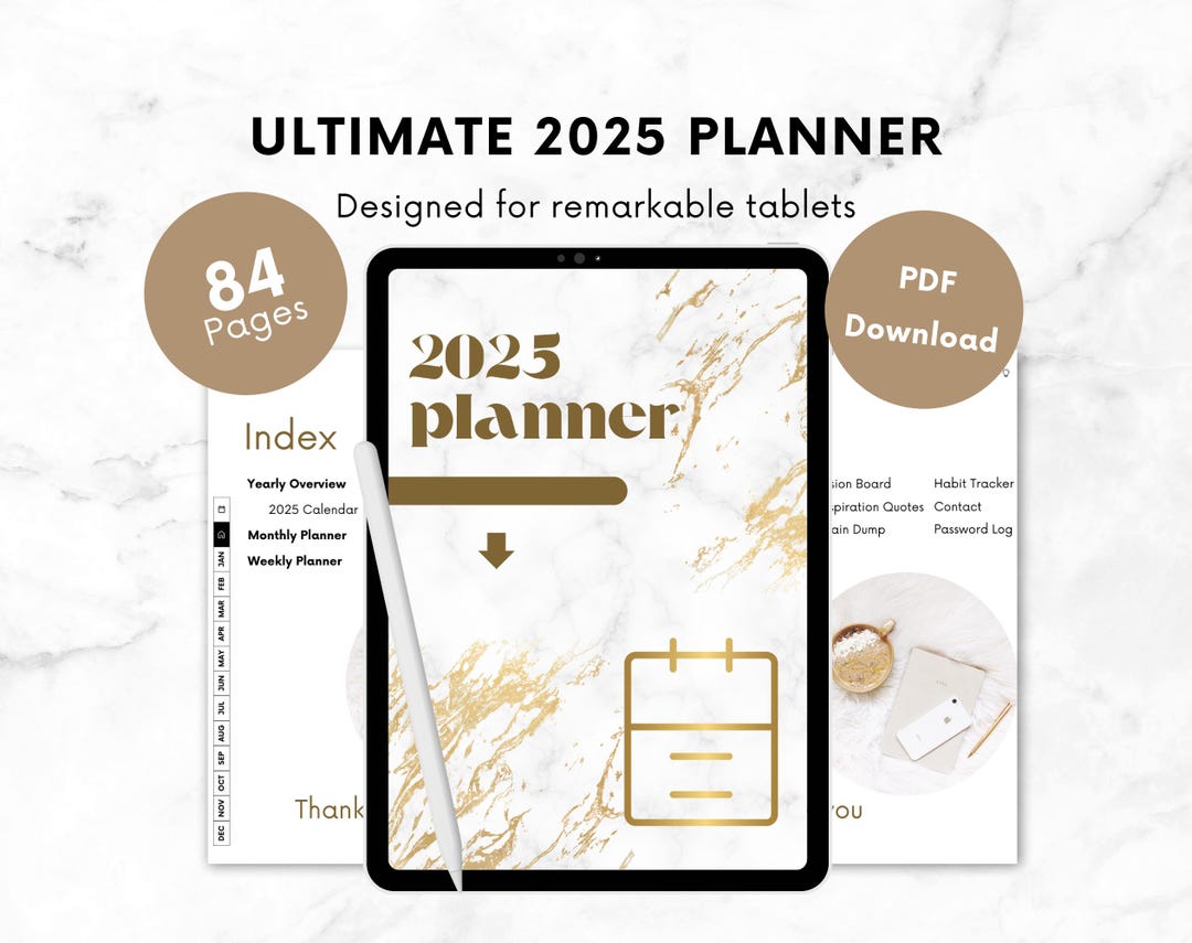 Remarkable 2025 Year Planner | Digital Monthly & Weekly Calendar ...