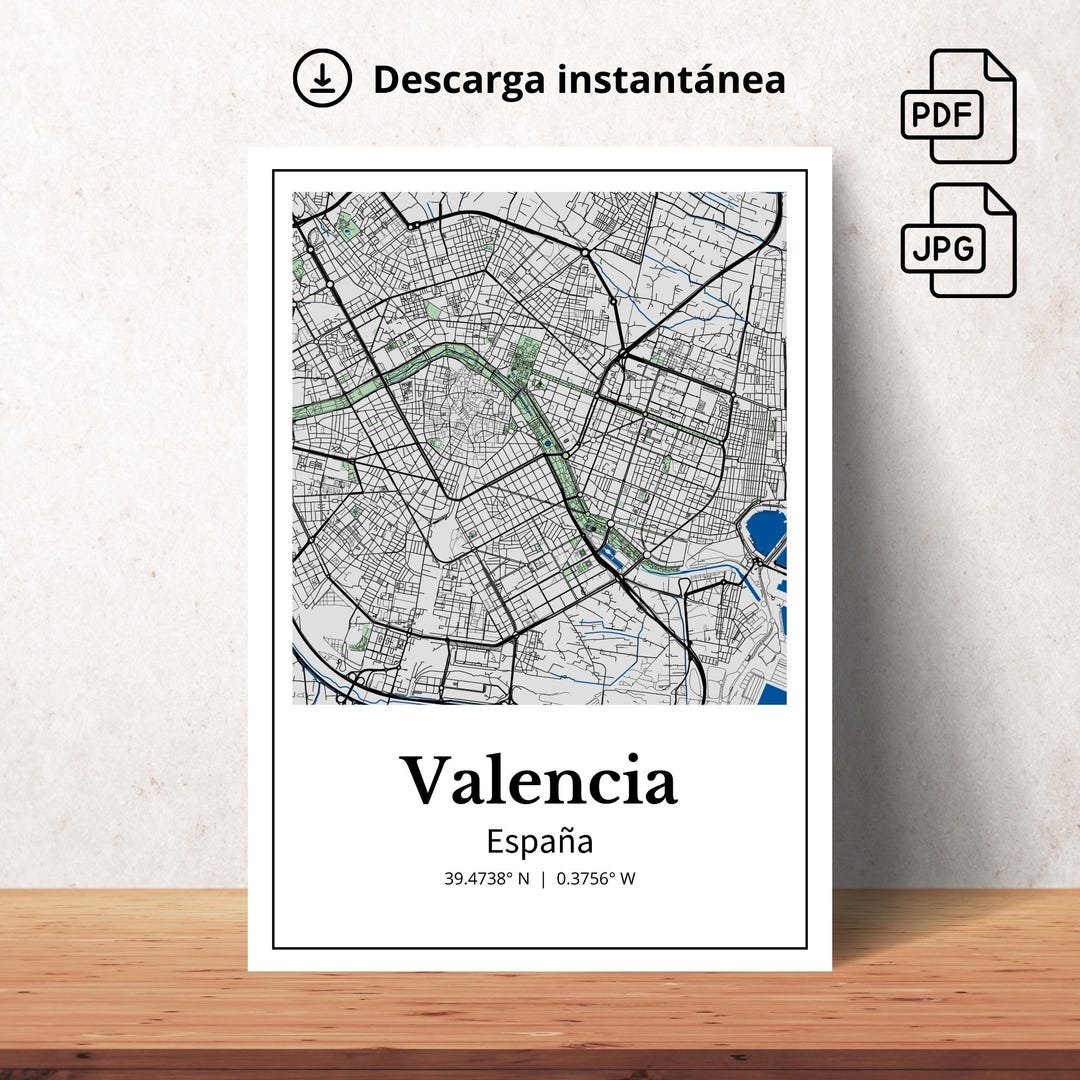Valencia Spain Map - Minimalist Printable Digital Poster for Office and ...